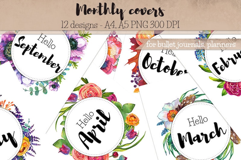 Monthly Covers for Bullet Journals and Planners Month Entry - Etsy Israel