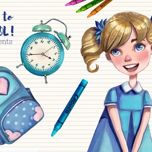 School Boy and Girl Clip Art Watercolor Illustrations and School ...