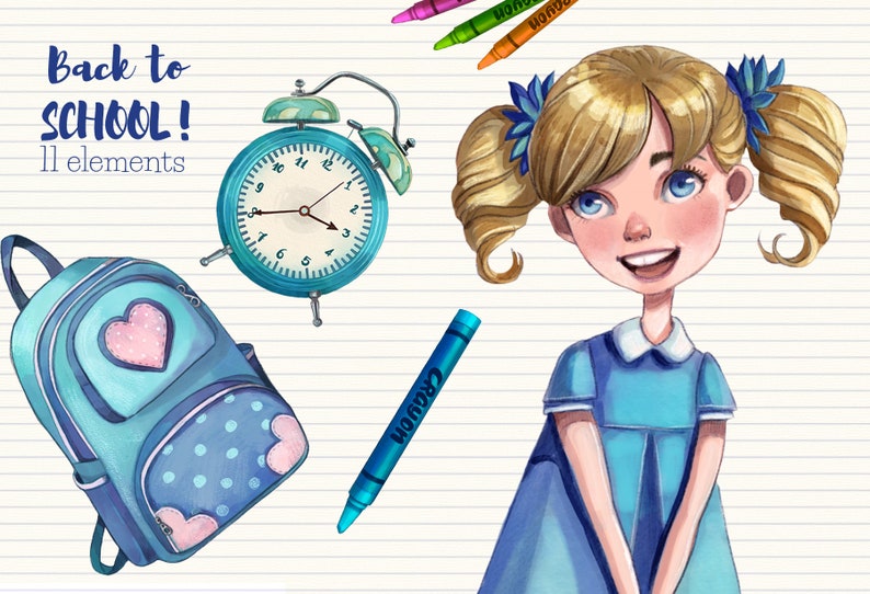 School Boy and Girl Clip Art Watercolor Illustrations and - Etsy