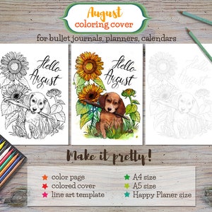 August Cover Print Hello August Print Dog Coloring Page - Etsy