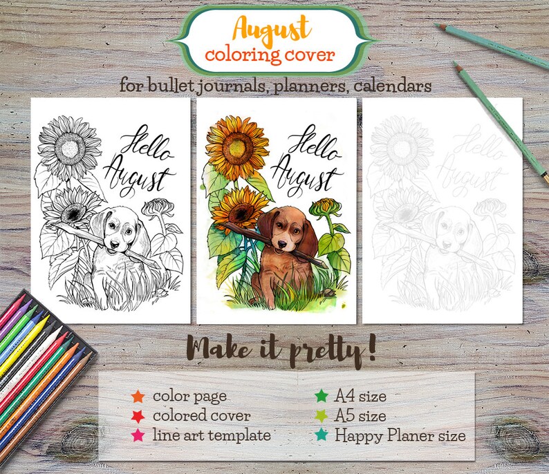 August Cover Print Hello August Print Dog Coloring Page - Etsy