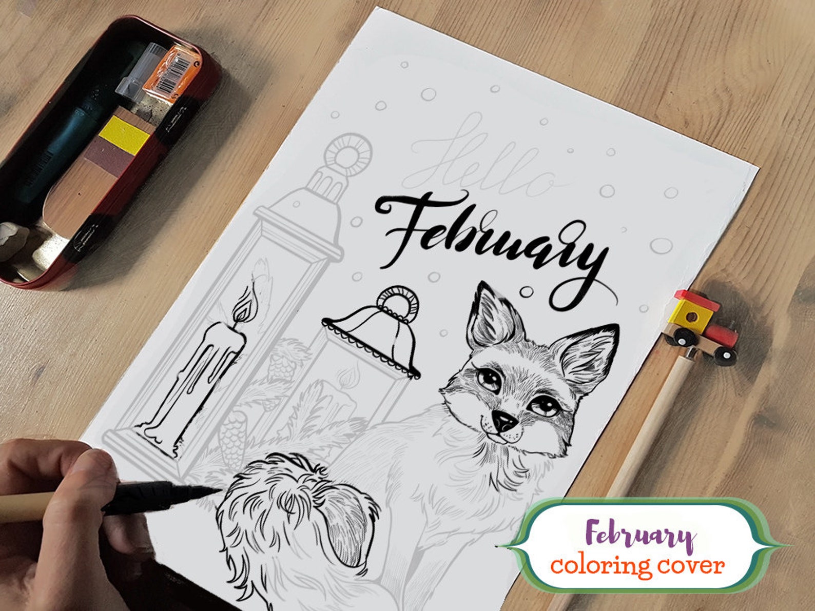 February Planner Cover Printable Coloring Page for Bullet Journal and ...
