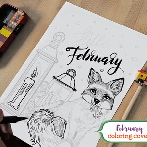 February Planner Cover Printable Coloring Page for Bullet Journal and ...