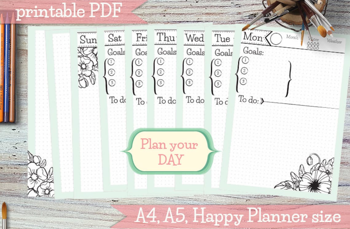 Printable Daily Planner for Bullet Journal, Printable Day Planner ...