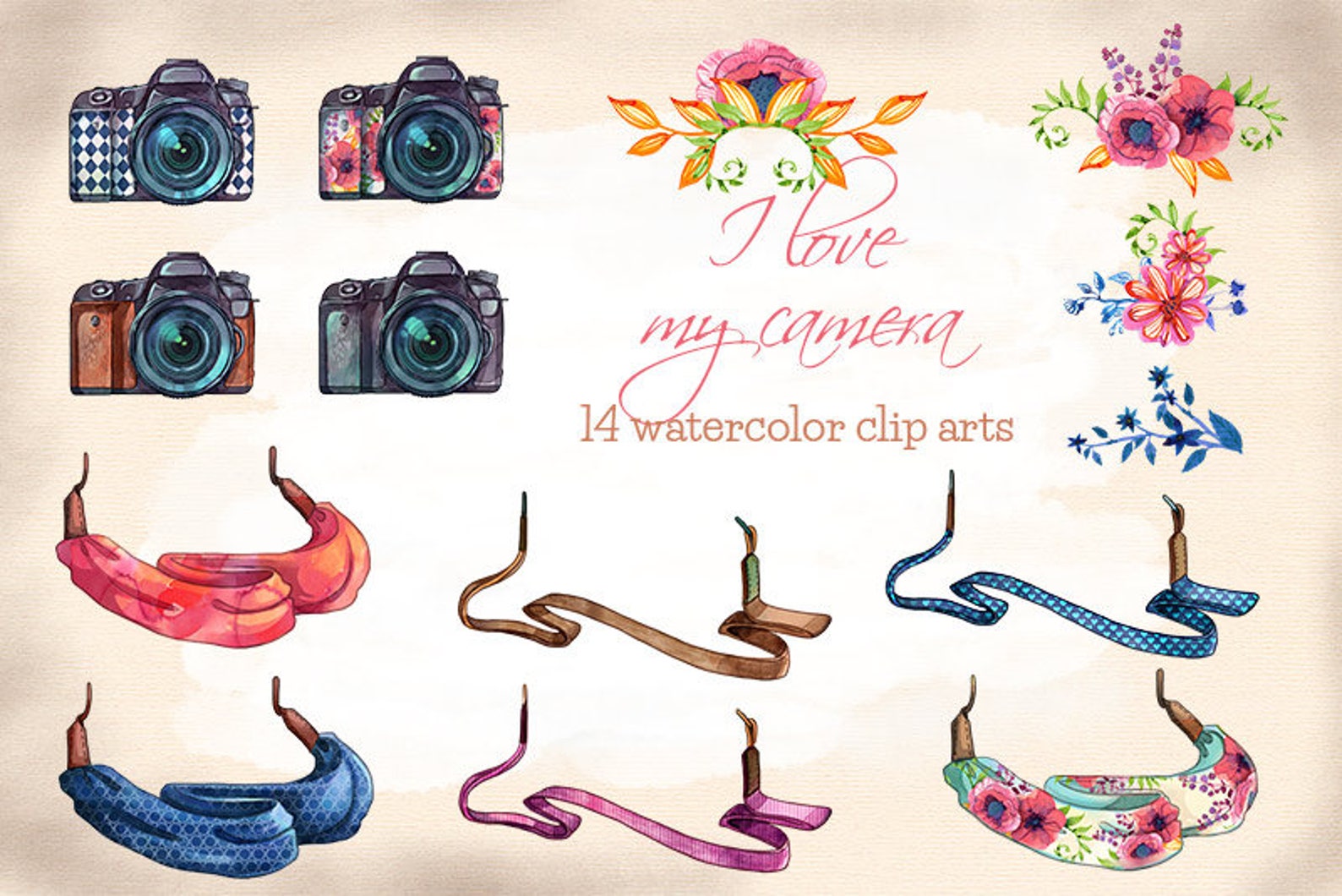 Watercolor Camera Clipart Hand-painted Boho Camera - Etsy