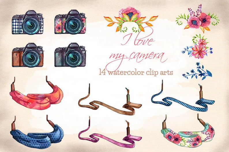 Watercolor Camera Clipart Hand-painted Boho Camera - Etsy