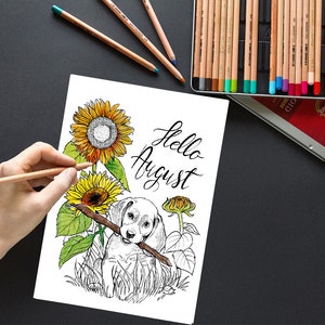 August Cover Print Hello August Print Dog Coloring Page - Etsy