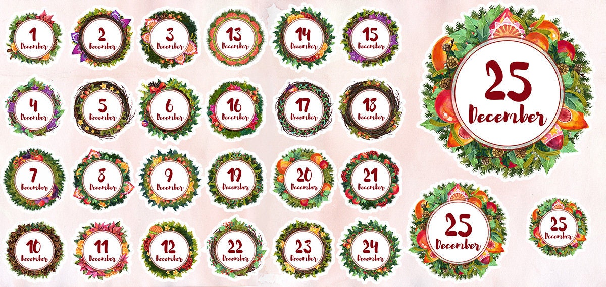 Printable Advent Calendar Stickers for Bullet Journals and - Etsy