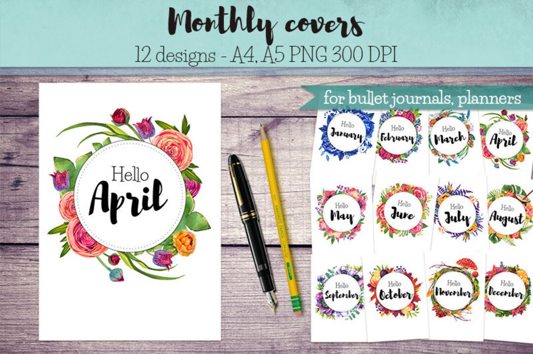 Monthly Covers for Bullet Journals and Planners, Month Entry , Month ...