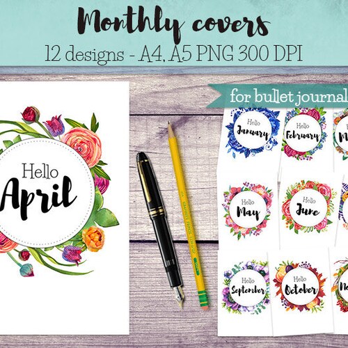 Printable Month Stickers for Bullet Journals and Planners | Etsy