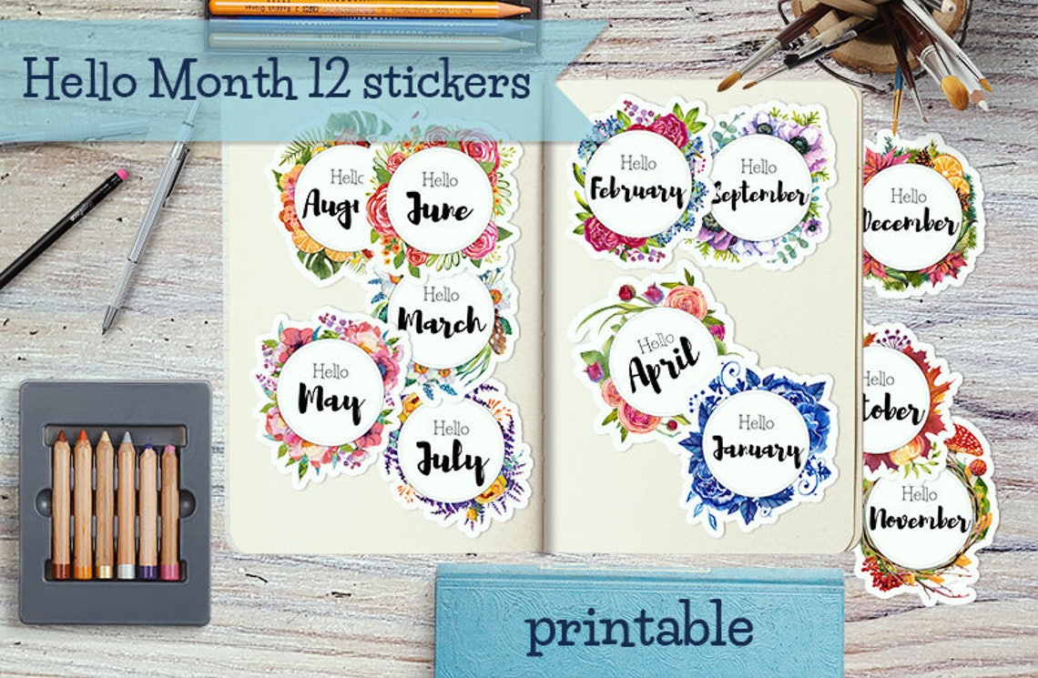 Printable Month Stickers for Bullet Journals and Planners | Etsy