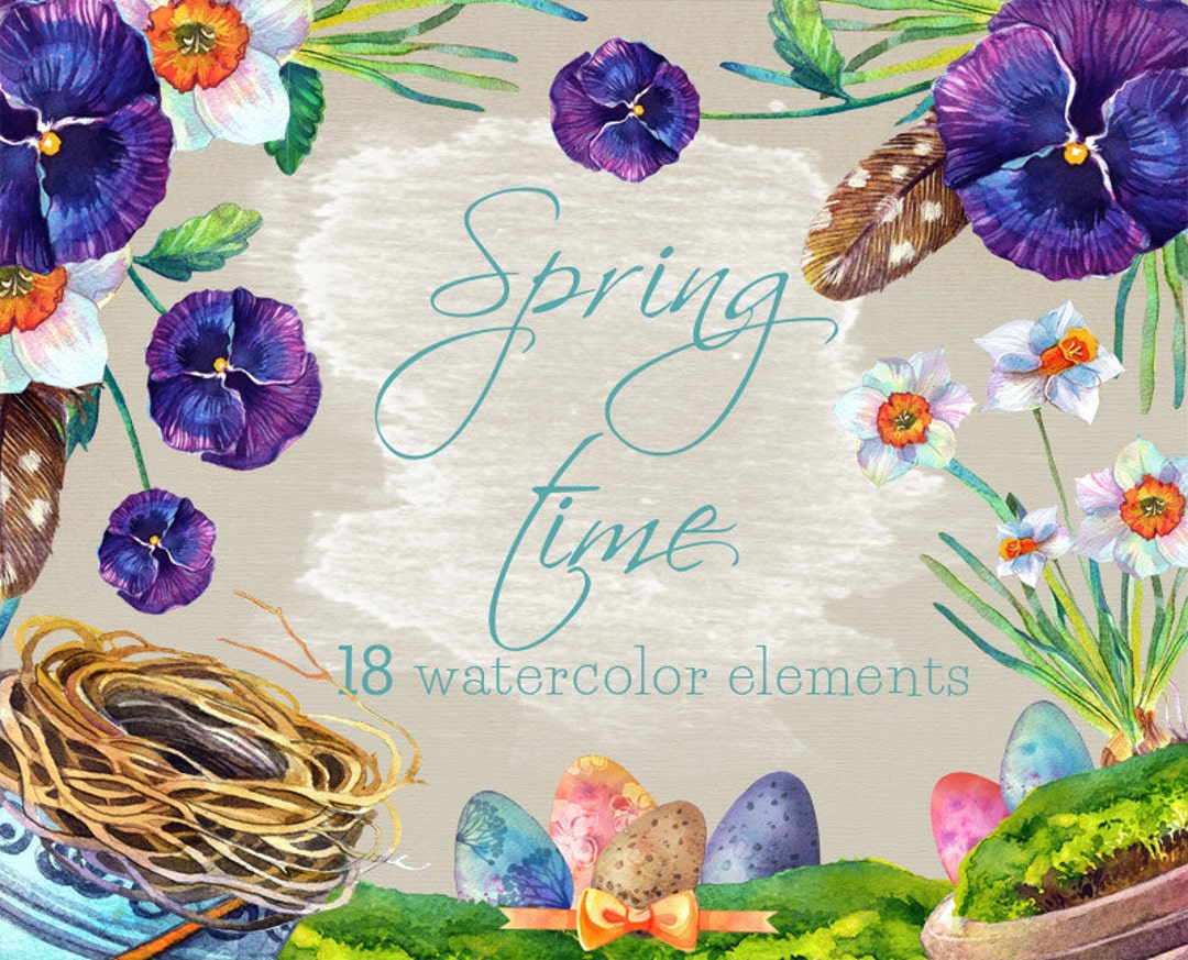 Watercolor Easter Clipart, Spring Flowers Png Files - Etsy