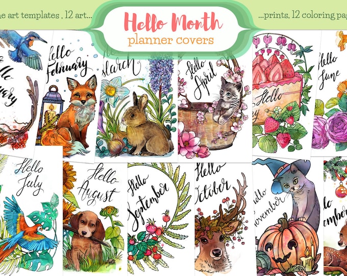 Monthly Covers for Bullet Journals and Planners, Month Entry , Month ...