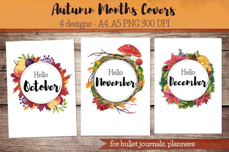 Fall Months Covers PDF for Bullet Journal or Planner, Hello October ...