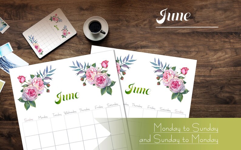 Undated Printable Calendars All months with watercolor | Etsy