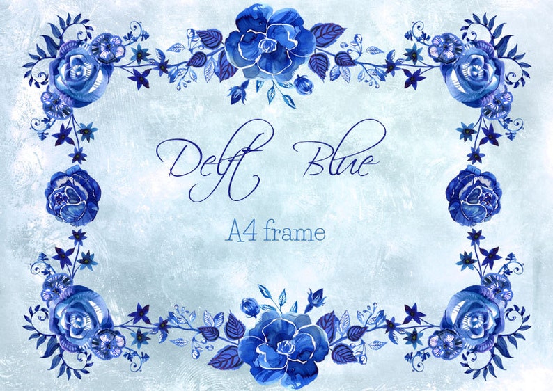 Delft Watercolor Flowers Clipart Png and Vectors | Etsy Canada