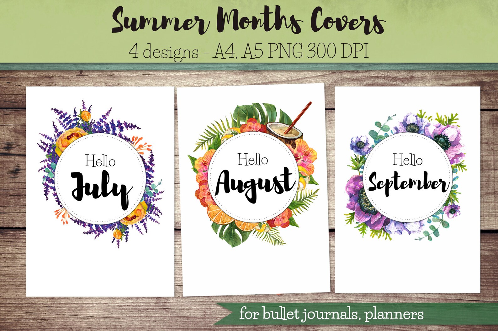 Summer Months Covers for Bullet Journal, Planner / Hello July, Hello ...