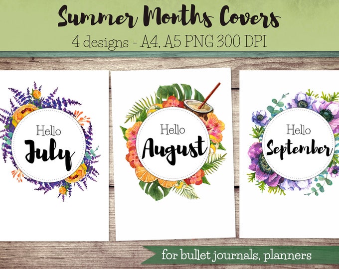 Monthly Covers for Bullet Journals and Planners, Month Entry , Month ...