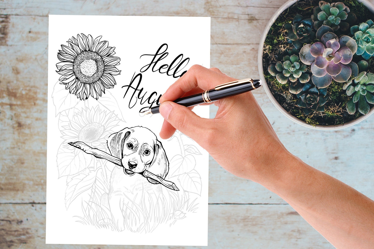 August Cover Print Hello August Print Dog Coloring Page - Etsy