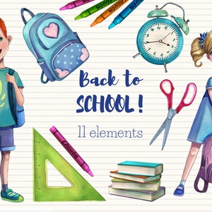 School Boy and Girl Clip Art Watercolor Illustrations and School ...