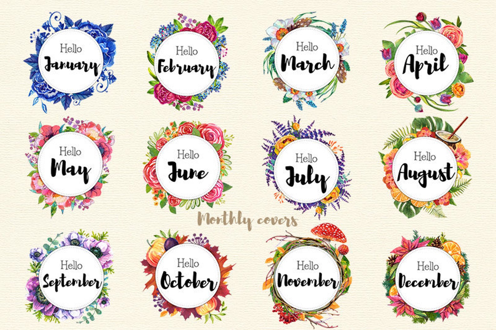 Printable Month Stickers for Bullet Journals and Planners | Etsy