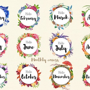 Printable Month Stickers for Bullet Journals and Planners, Watercolor ...