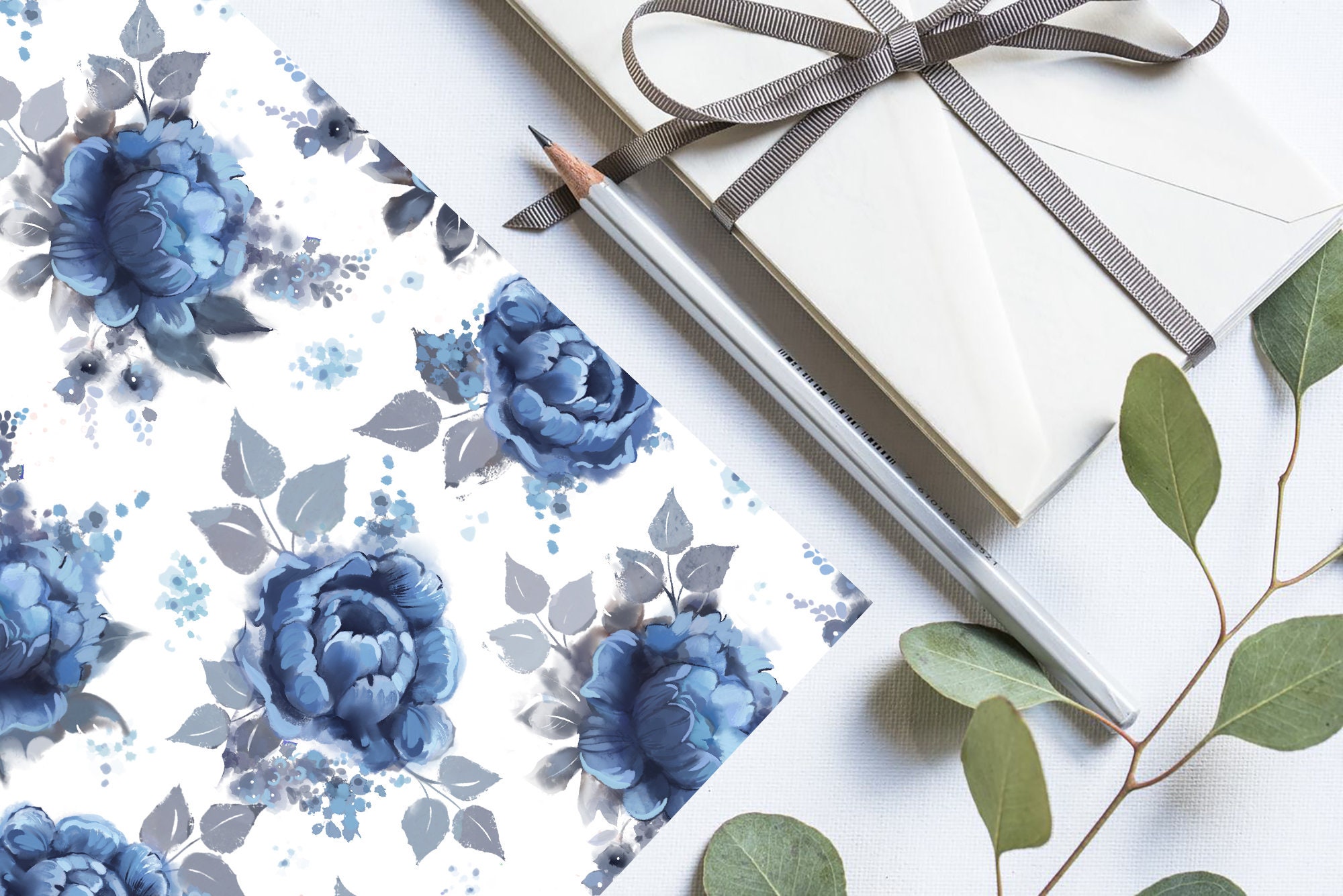 Delft Blue Roses Pattern seamless digital designs | Etsy