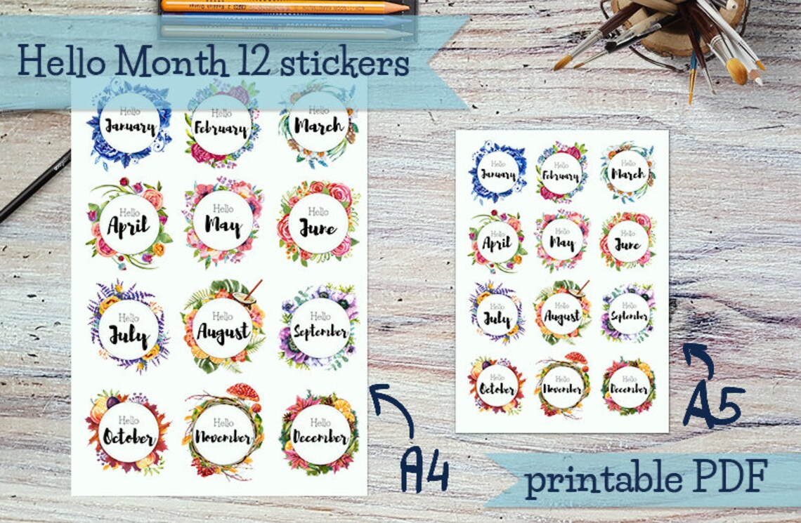 Printable Month Stickers for Bullet Journals and Planners | Etsy