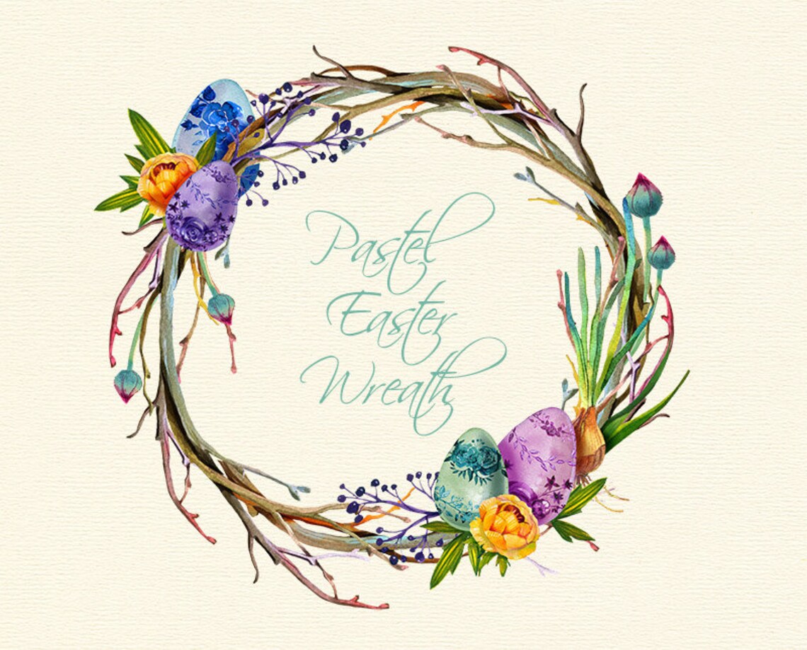 Pastel Easter Clipart Watercolor Wreath, Spring Watercolor Wreath ...