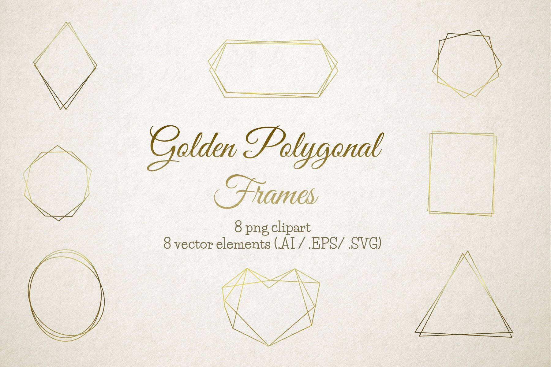 Polygonal Gold Frames and Leaves Clipart With Watercolor | Etsy