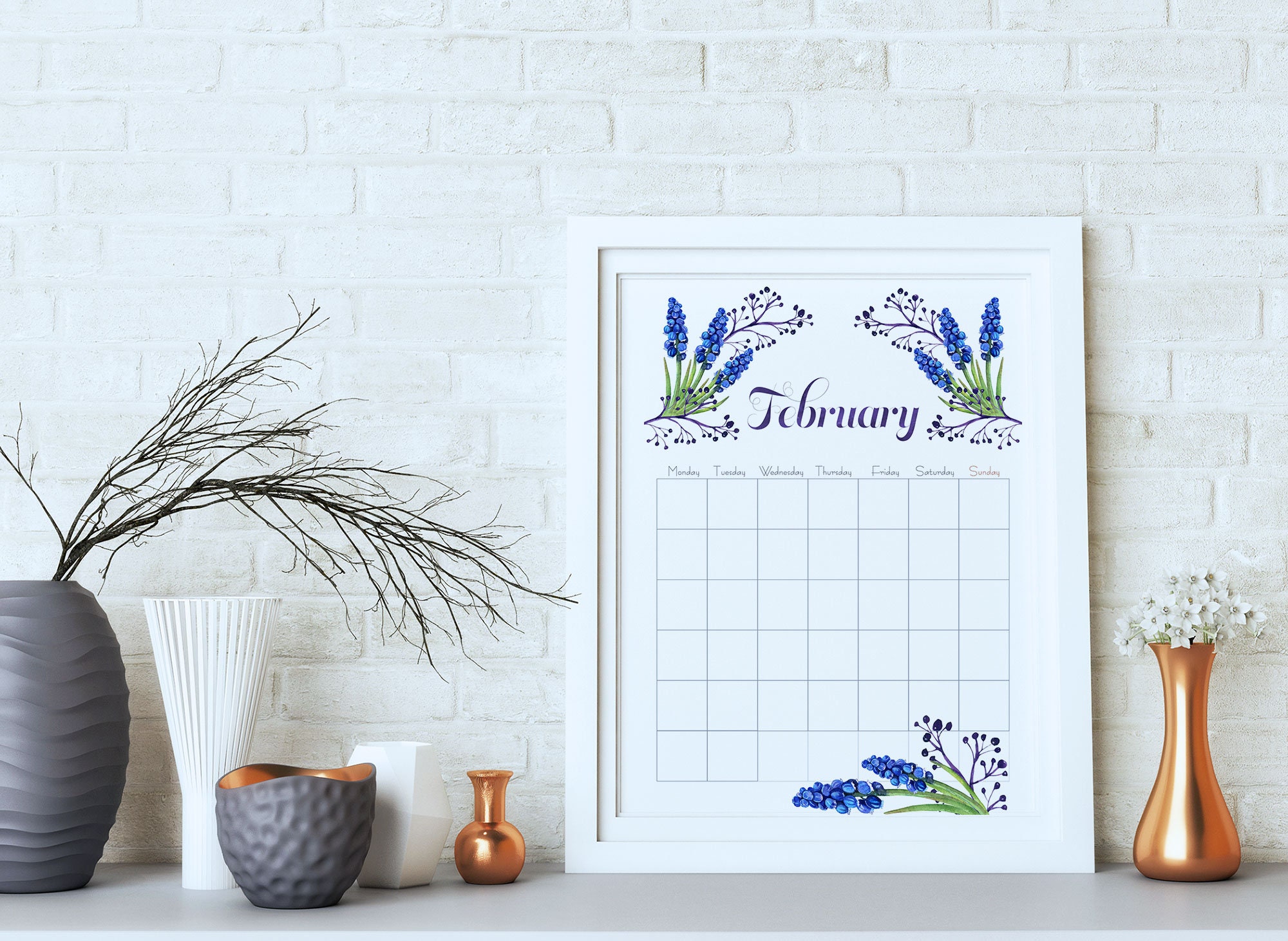 Undated February Printable Calendar Planner - Etsy