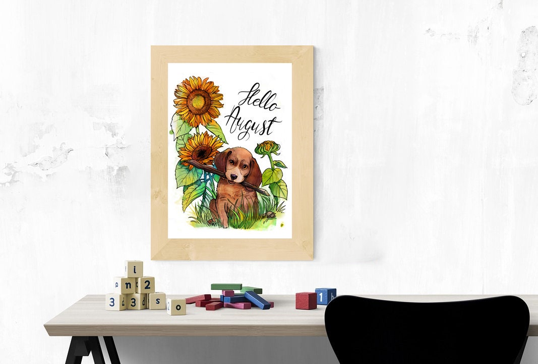 August Cover Print Hello August Print Dog Coloring Page - Etsy