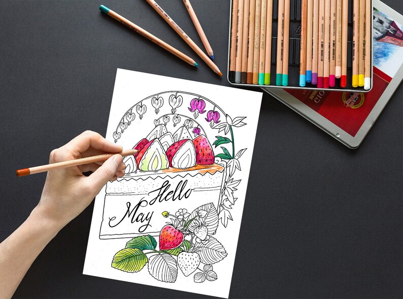 May Cover, Hello May, Coloring Page Print, Printable May Cover, May ...