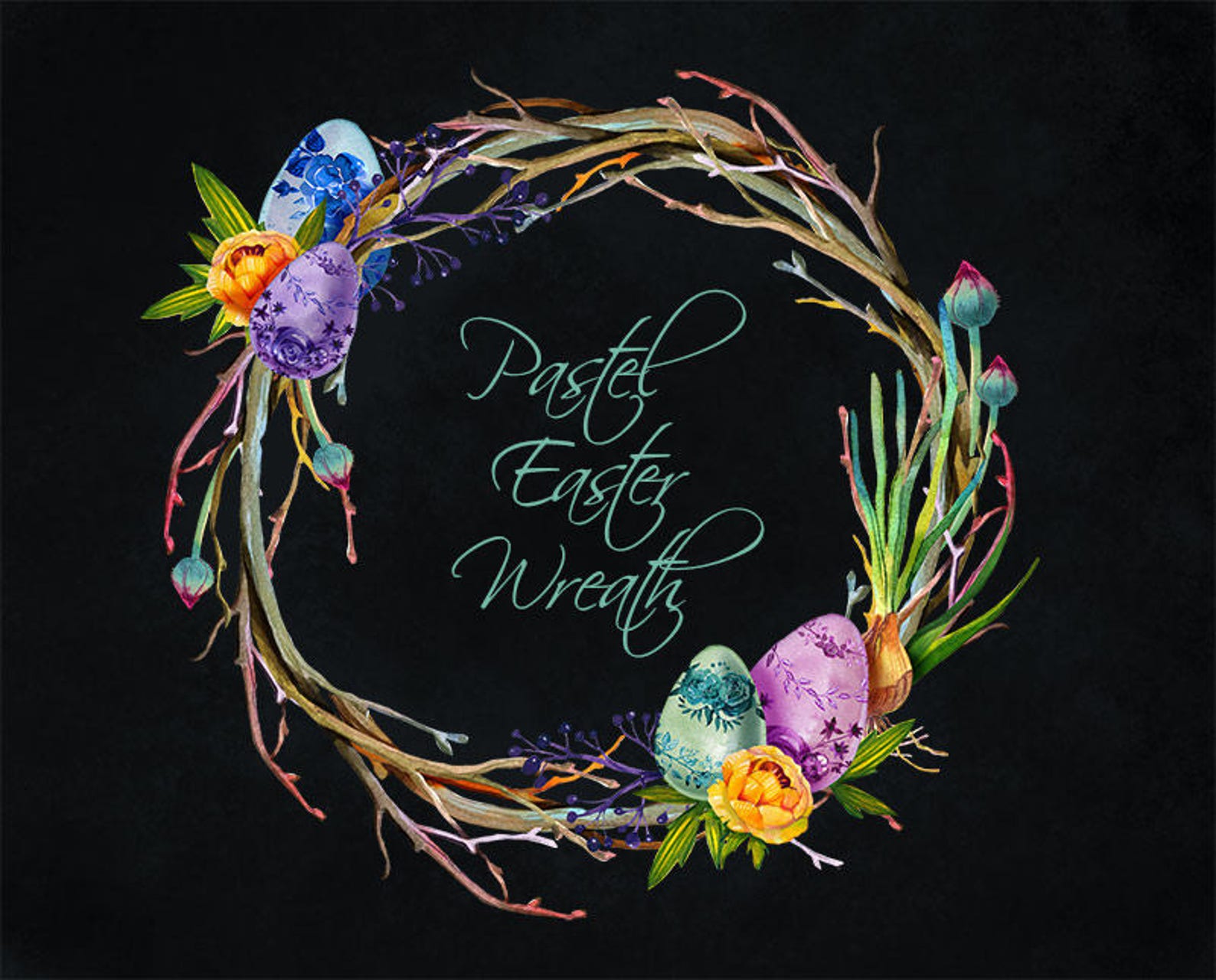 Pastel Easter Clipart Watercolor Wreath, Spring Watercolor Wreath ...