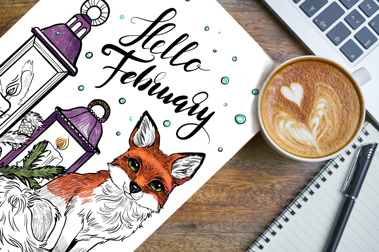 February Planner Cover Printable Coloring Page for Bullet Journal and ...