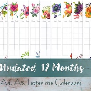 Undated Printable Calendars All Months With Watercolor Illustrations - Etsy