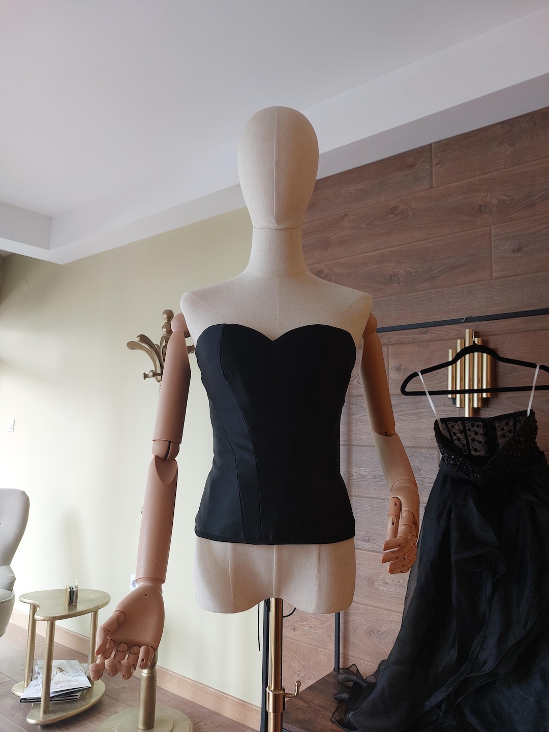Hourglass Black Corset Top With Quilted Cups | Lace-up Back Bustier ...