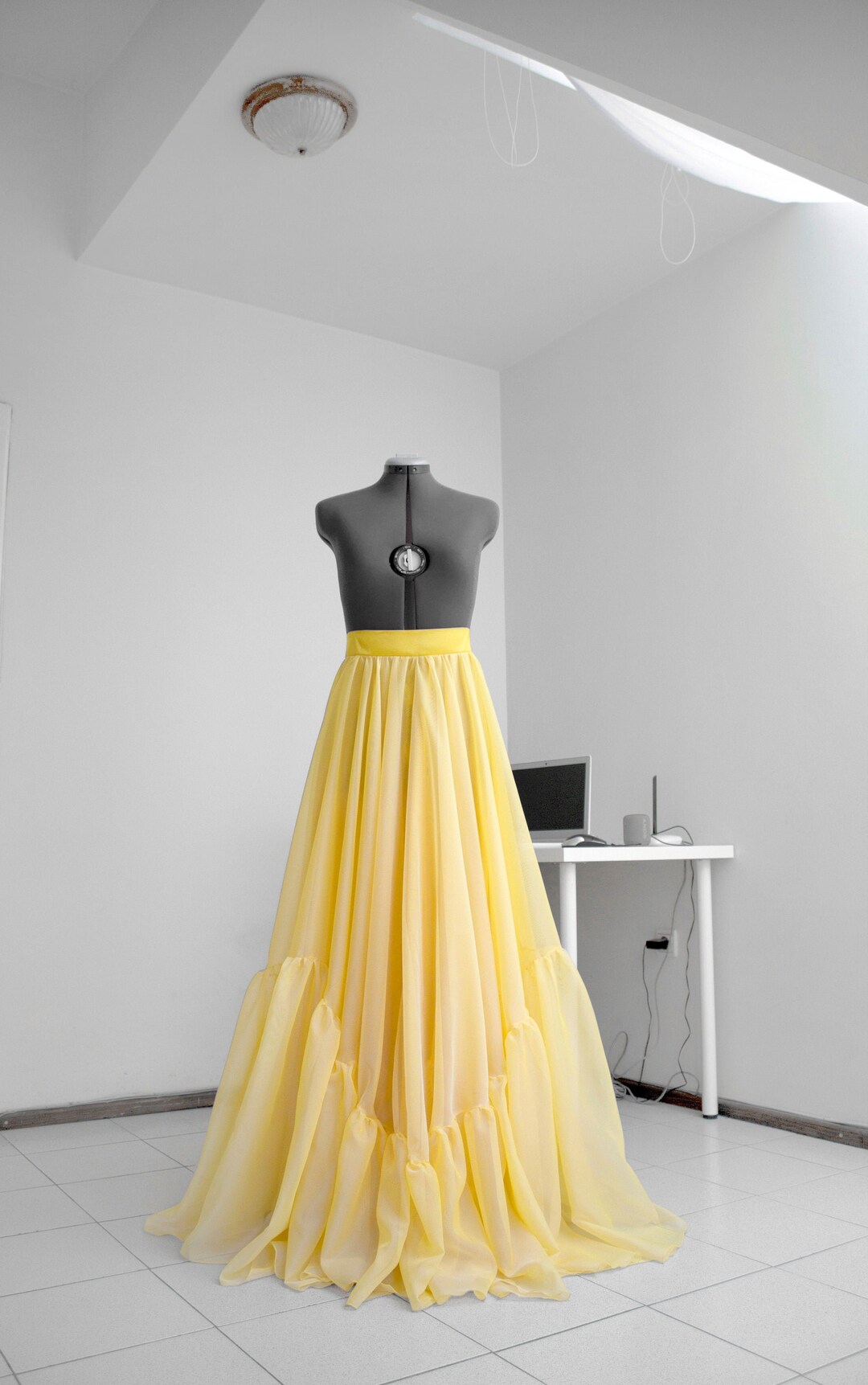 Ruffle Skirt Flowy Wedding Skirt Bridal Skirt Long Yellow Skirt Floor ...