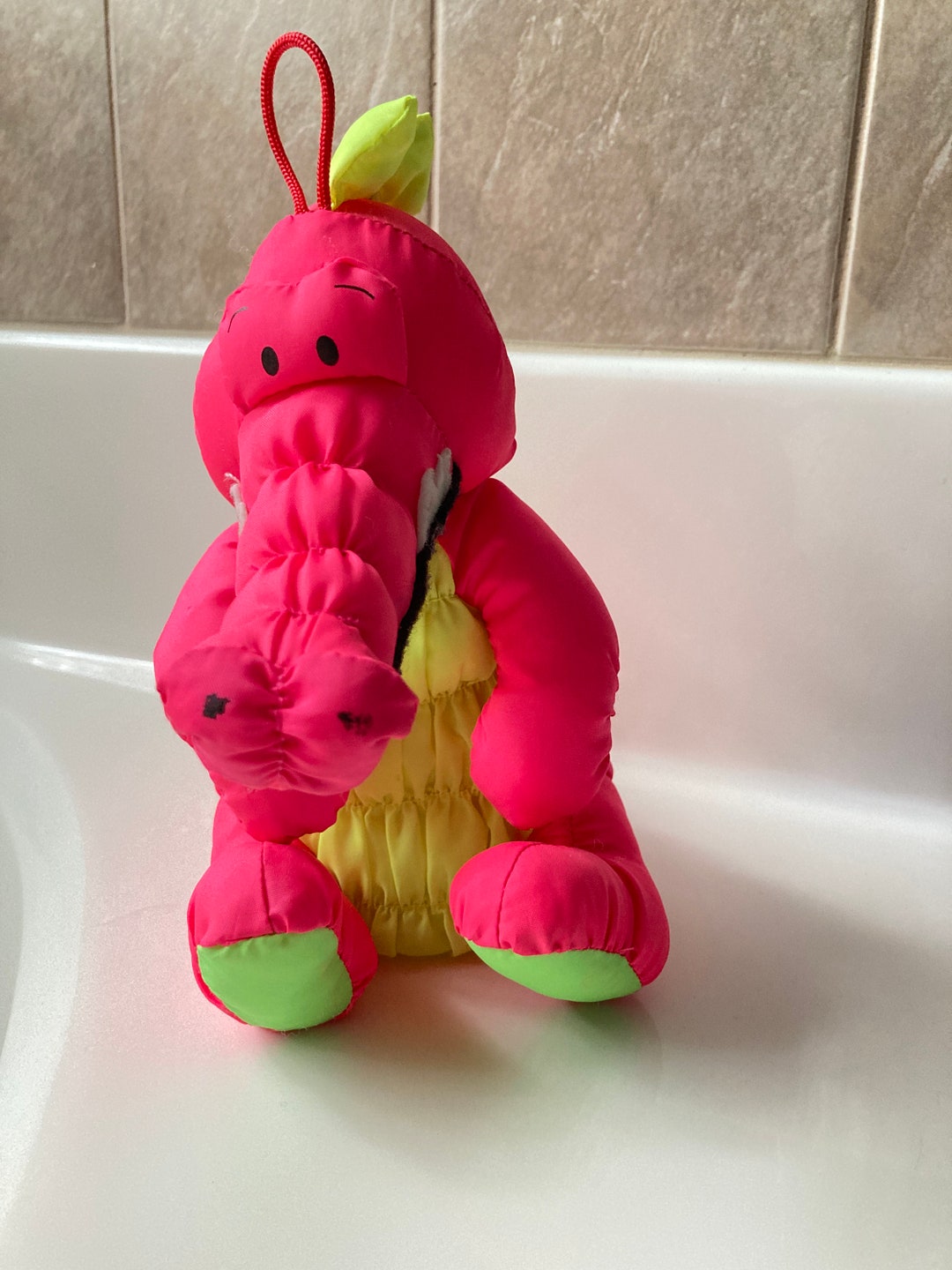 Vintage 1990 Stuffins Lumpy's Gang Neon Pink Alligator Nylon Puffalump ...