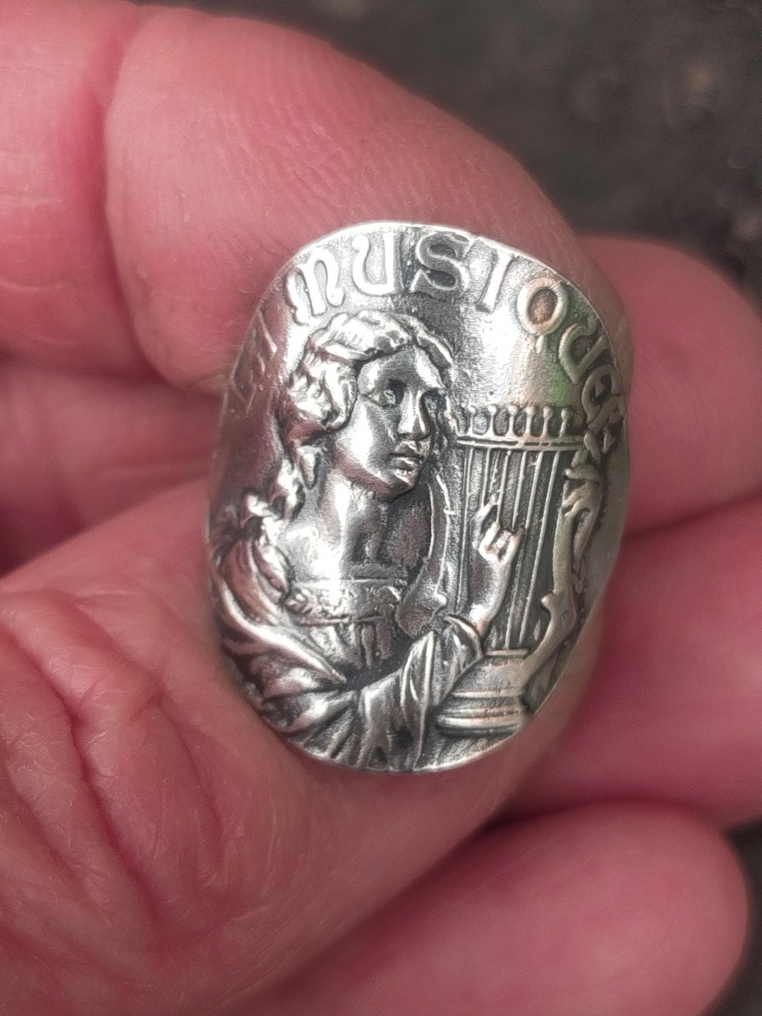 Music Ring, Custom Art Nouveau Ring in Solid 925 Sterling Silver, Lyre ...