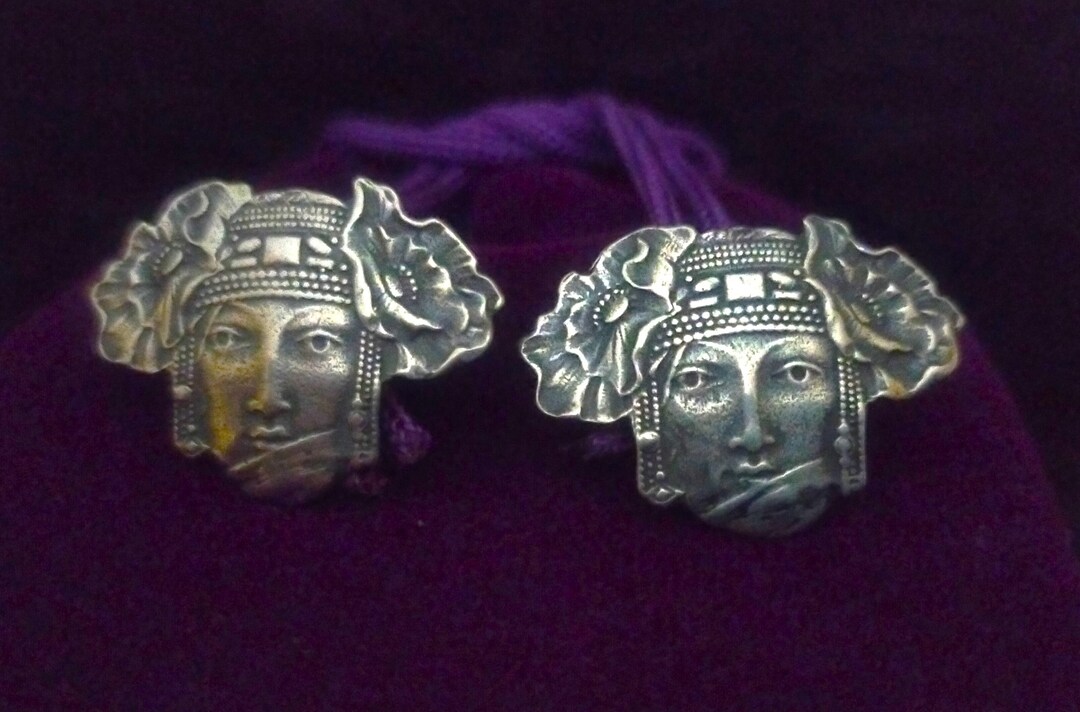 Art Nouveau Style Earrings in Solid 925 Sterling Silver, Mucha Jewelry ...