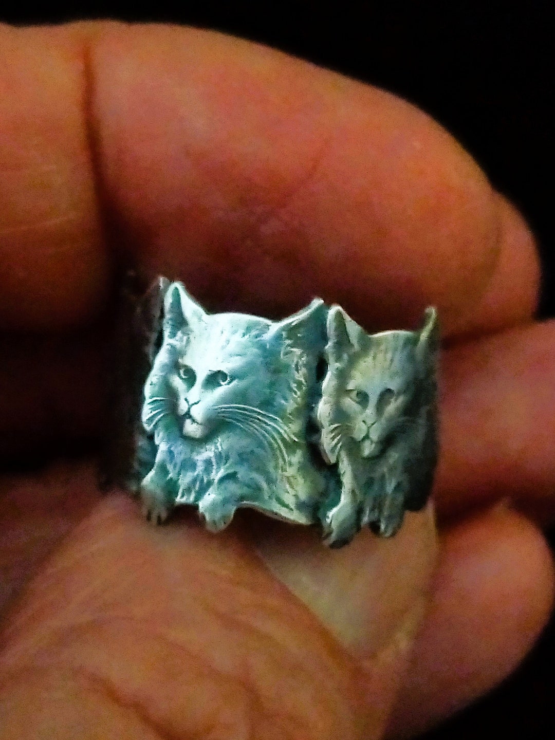 Art Nouveau 3 Cats Ring, 3 Cats Ring in Solid Silver Custom Made, Gift ...