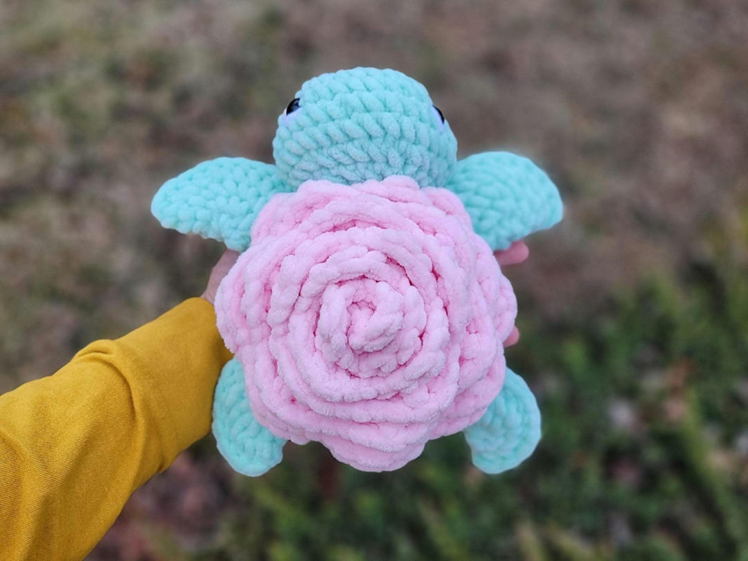 Crochet Rose Turtle | Pink Blue Valentine's Day Mother's Handmade ...