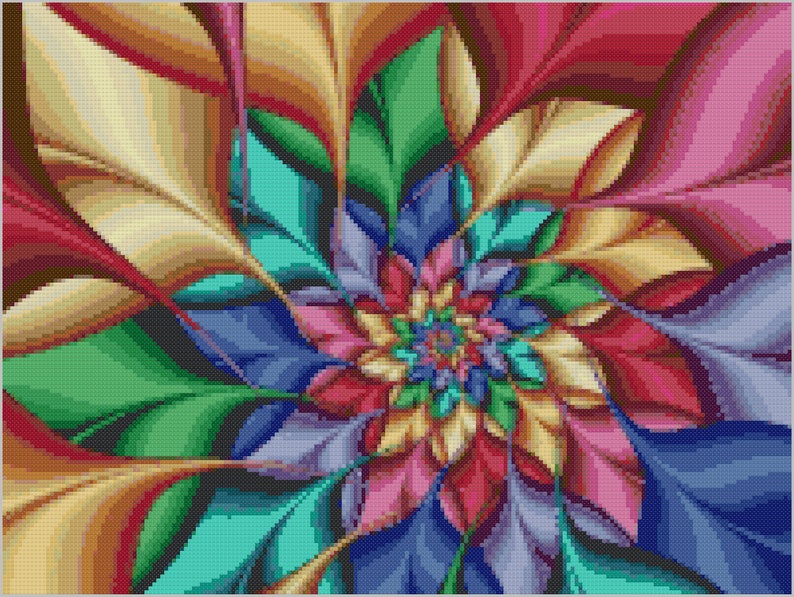 Colorburst Fractal Flower Swirl Cross Stitch Pattern by Kustom Cross ...