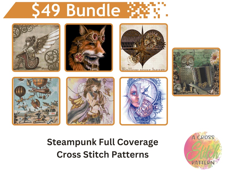 Steampunk Cross Stitch Pattern Bundle by A Cross Stitch Pattern / Modern Cross Stitch Patterns ...