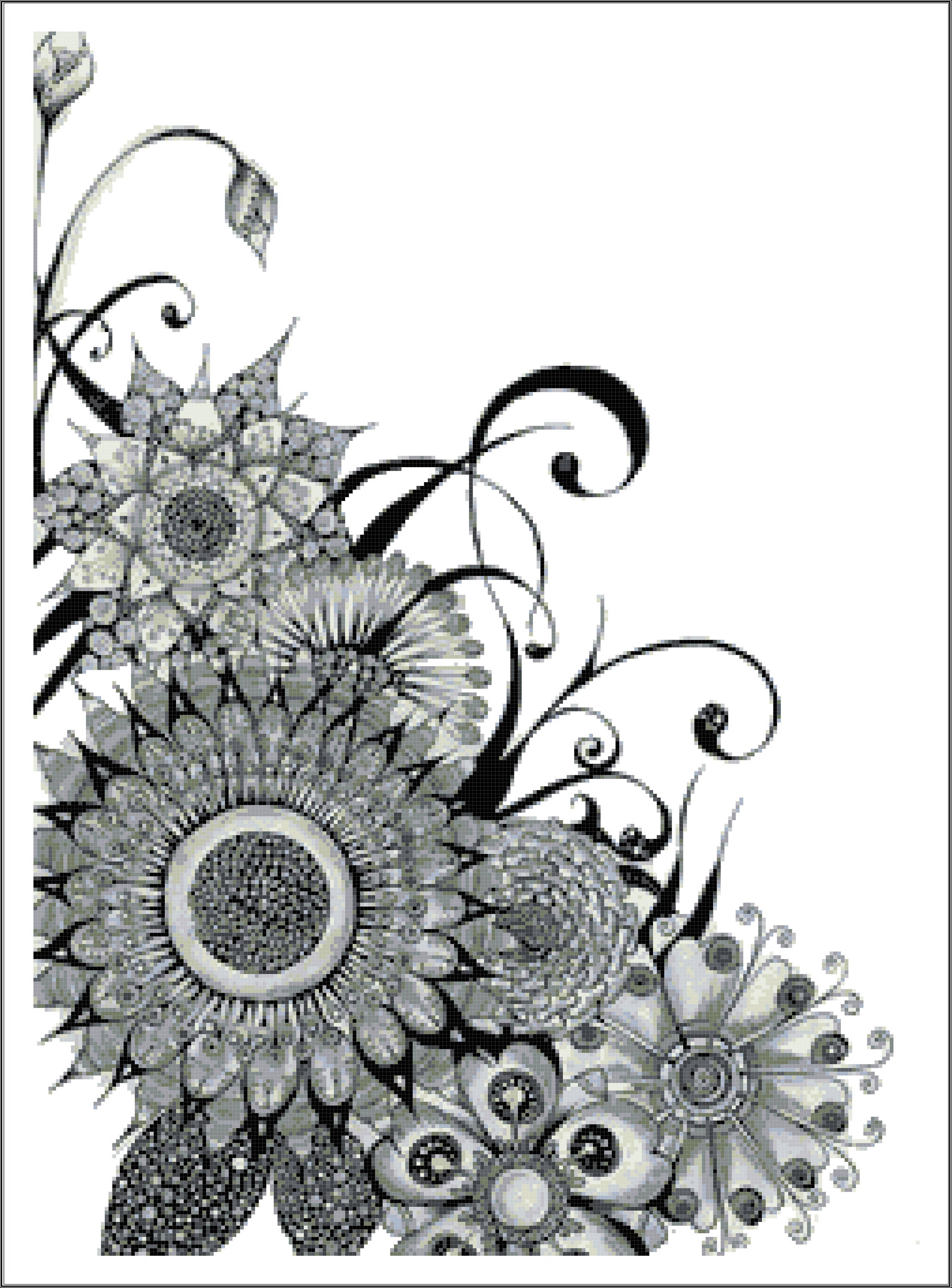 Adult Coloring Flower Cross Stitch Printable Needlework - Etsy