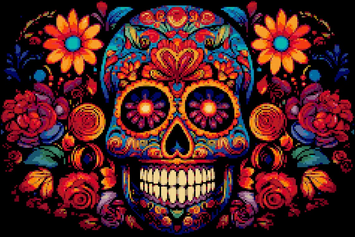 Colorful Skull Cross Stitch Pattern by A Cross Stitch Pattern, Full ...