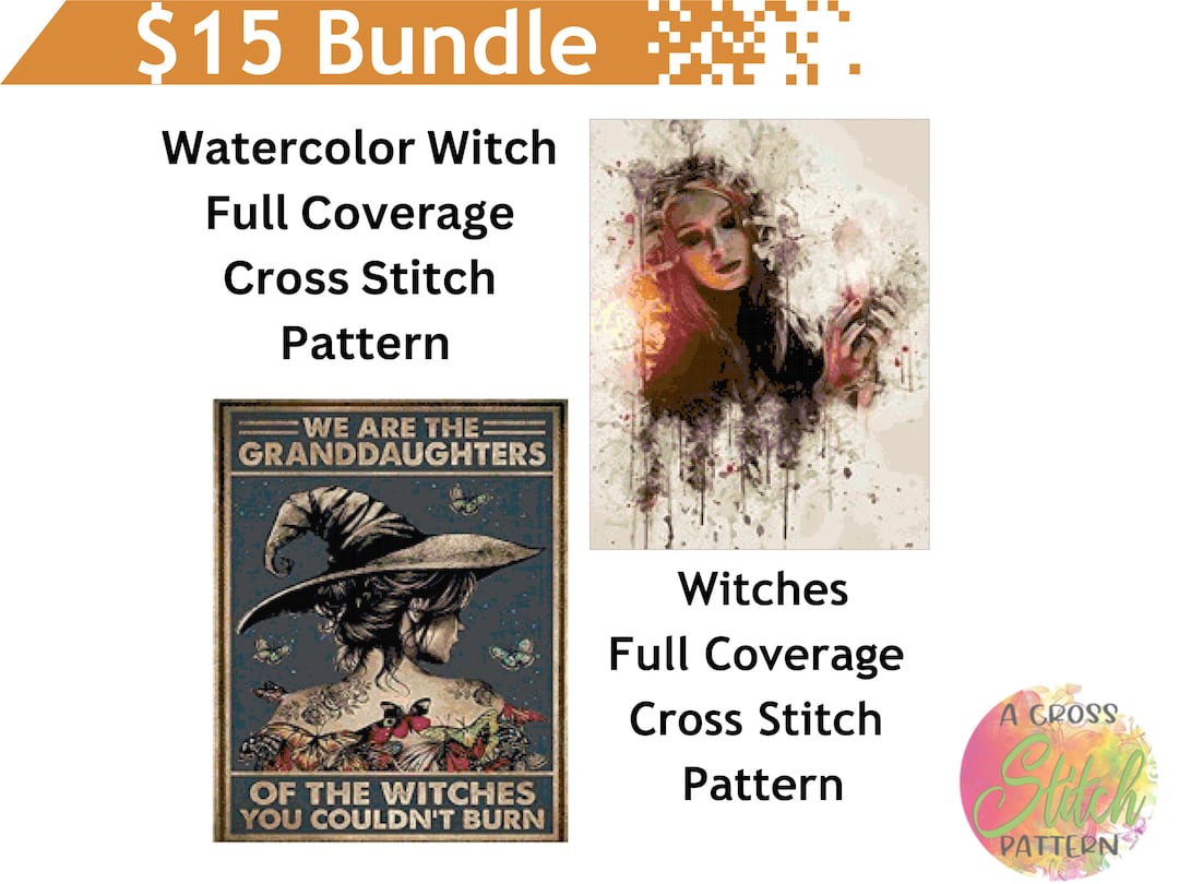 Witches Cross Stitch Pattern Bundle by A Cross Stitch Pattern / Modern Cross Stitch Patterns / 2 ...