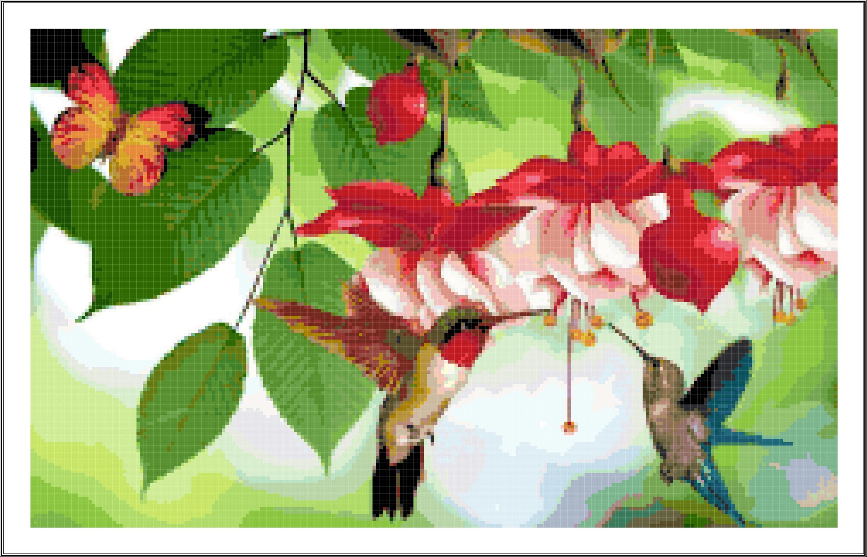Hummingbirds Cross Stitch Printable Needlework Pattern - DIY ...