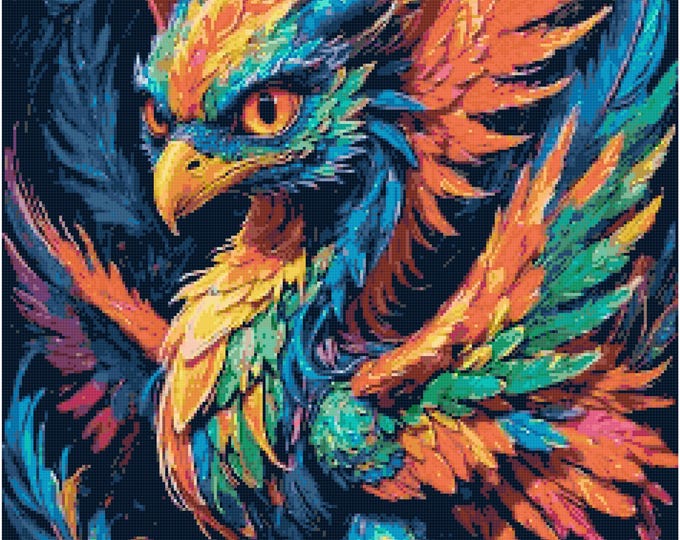 Red and Blue Phoenix. A Large Cross Stitch, 350w X 350h Stitches. PDF ...